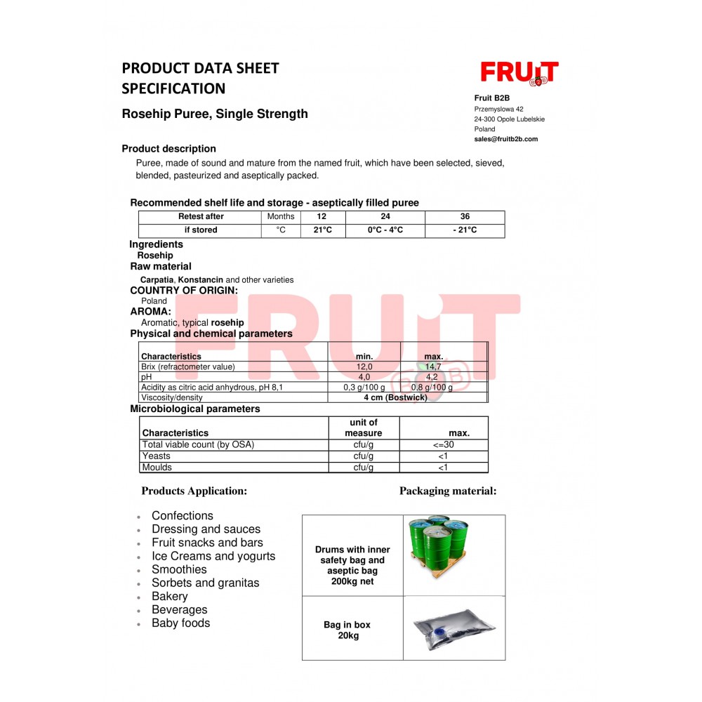 Rose Hip Aseptic Fruit Puree Drum 200 Kg - Rosehip Puree aseptically