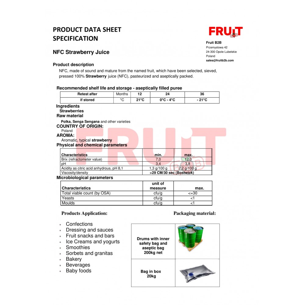 NFC Strawberry Juice - NFC Juices Manufacturer